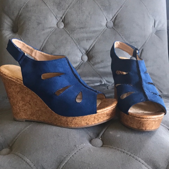 Shoes | Bright Blue Wedge Sandals | Poshmark